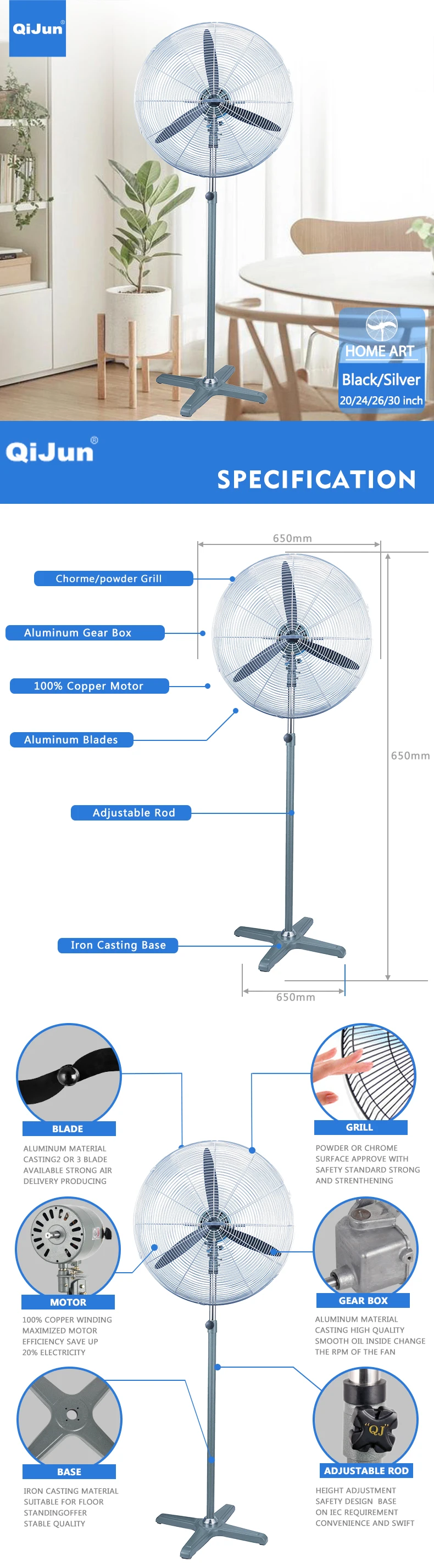 High Speed 24 26 30 Inch Industrial Stand Fan With Heavy Base - Buy ...