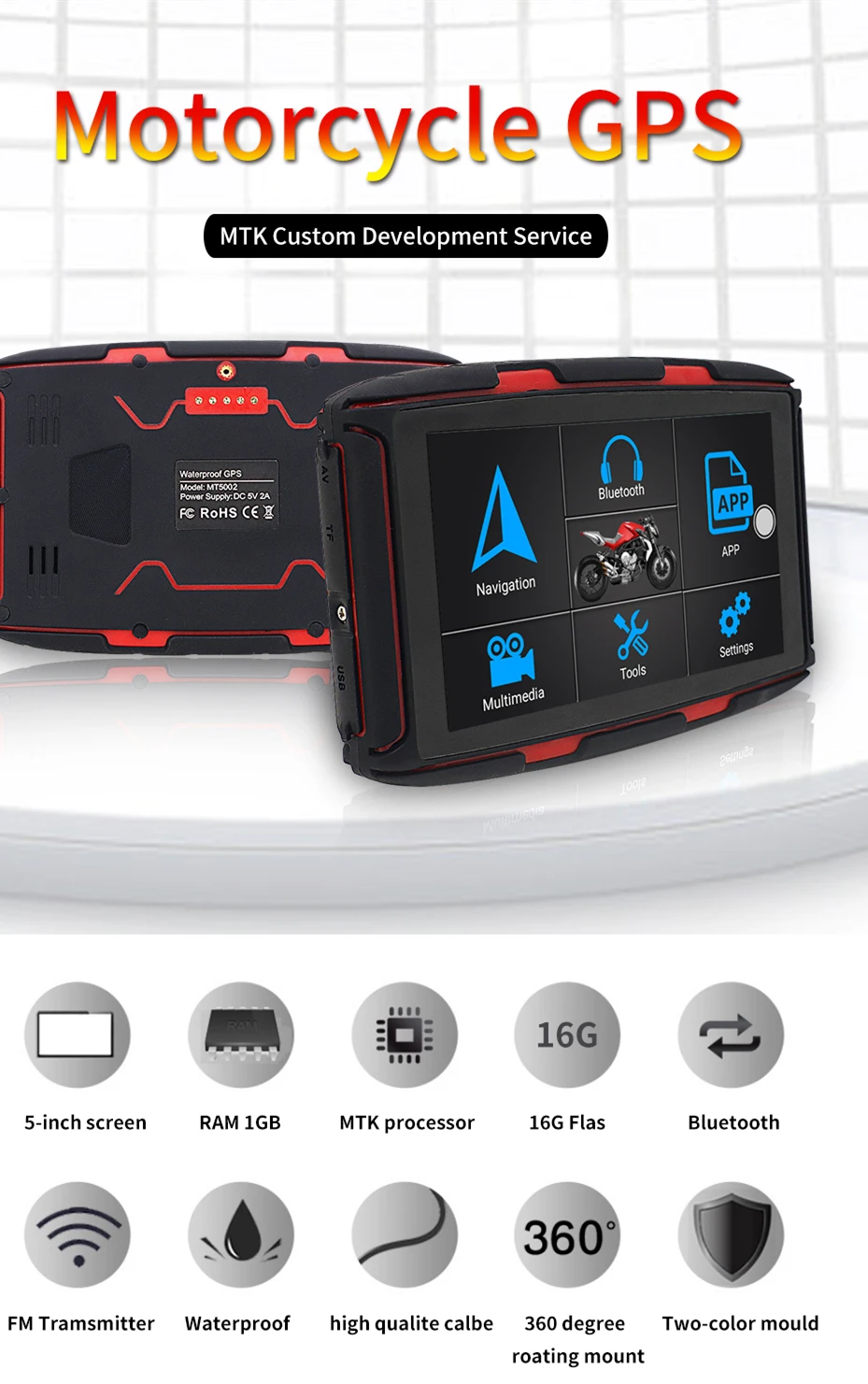 2019 Hot Adventure Motorcycle Gps Navigation System With Bt Intercom 5 ...