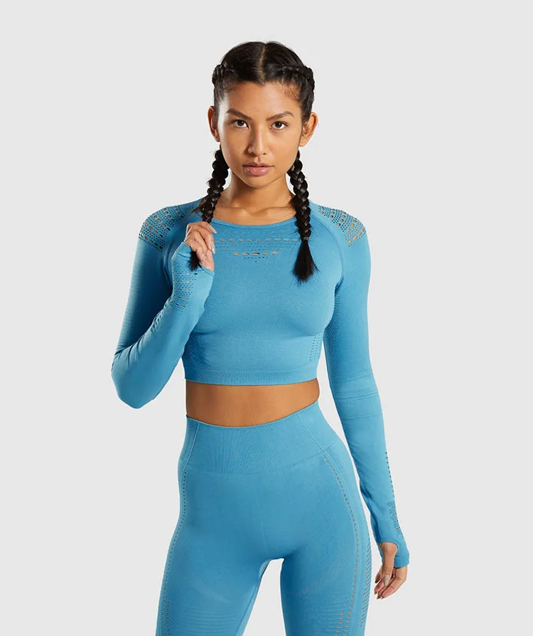 2 Piece Gym Set Workout Clothing For Women Long Sleeve Seamless ...