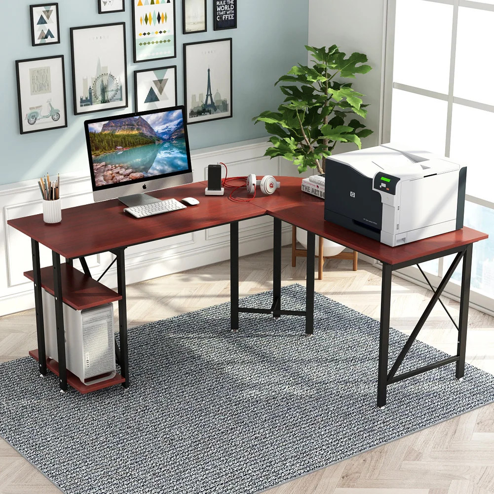 Modern Expandable Computer L Shaped Desk With Storage Bookshelf For ...