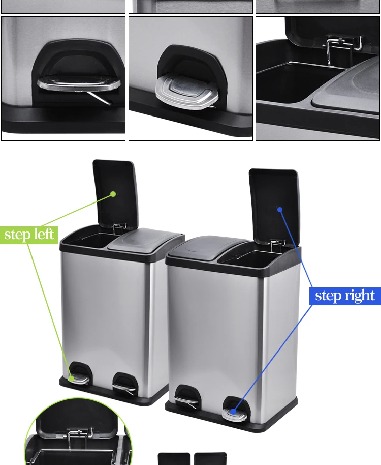 40l(20l+20l) Stainless Steel Dual Liner Recycle Bin/trash Bin - Buy 40l ...