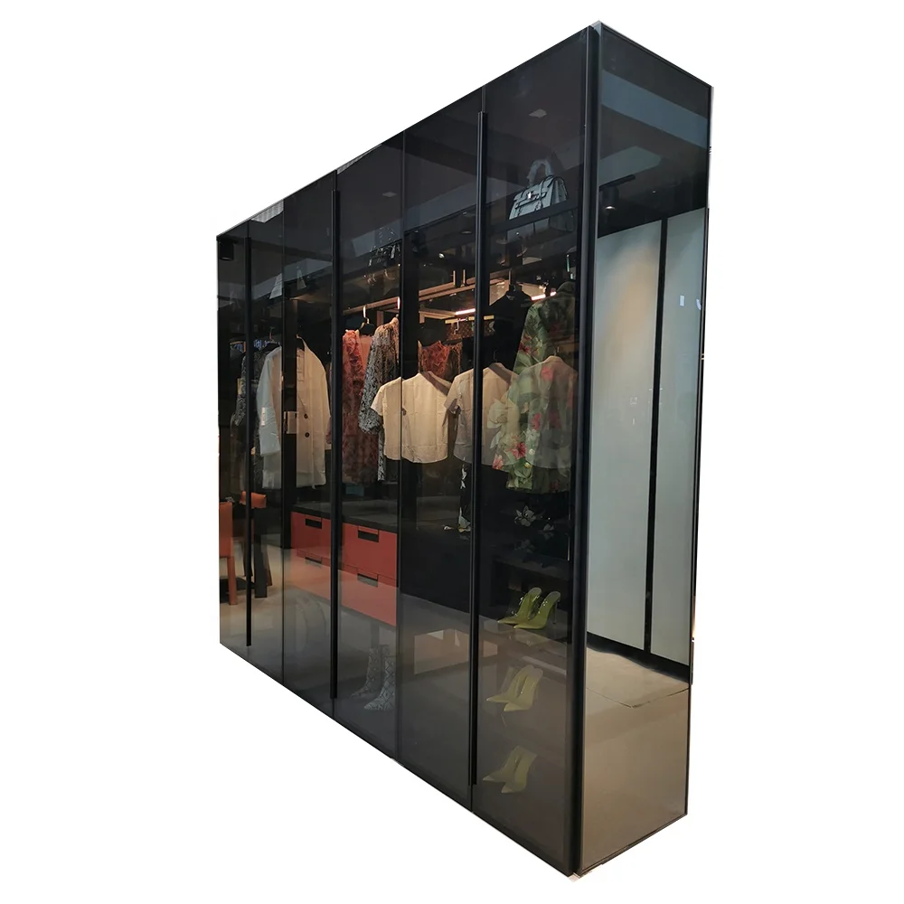 Custom Made Tinted Transparent Glass Wardrobe Design India For Bedroom ...