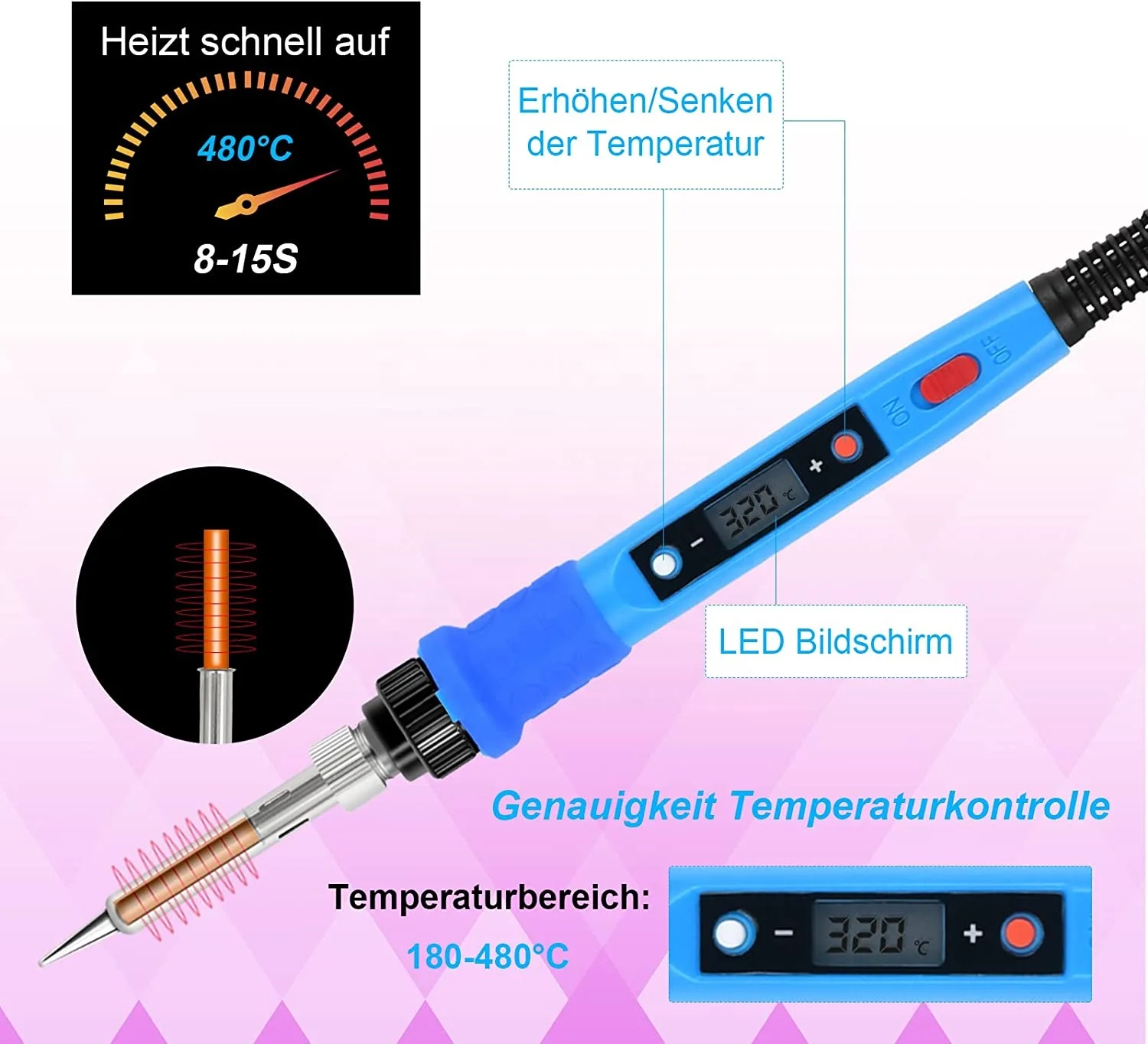 6-in-1 Digital Display Soldering Iron Set 80wlcd Adjustable Temperature ...