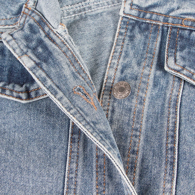 Casual One Shoulder Denim Jacket For Women Lapel Long Sleeve Button ...