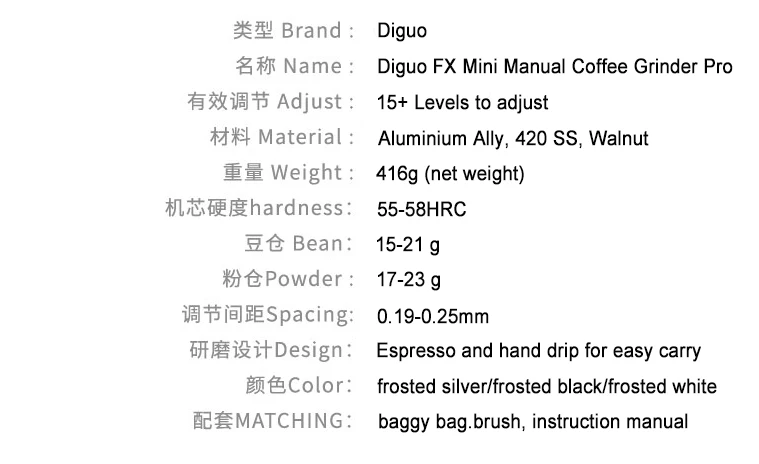 2020 Diguo New Fx Mini 20g Black Color Stainless Steel Manual Coffee ...