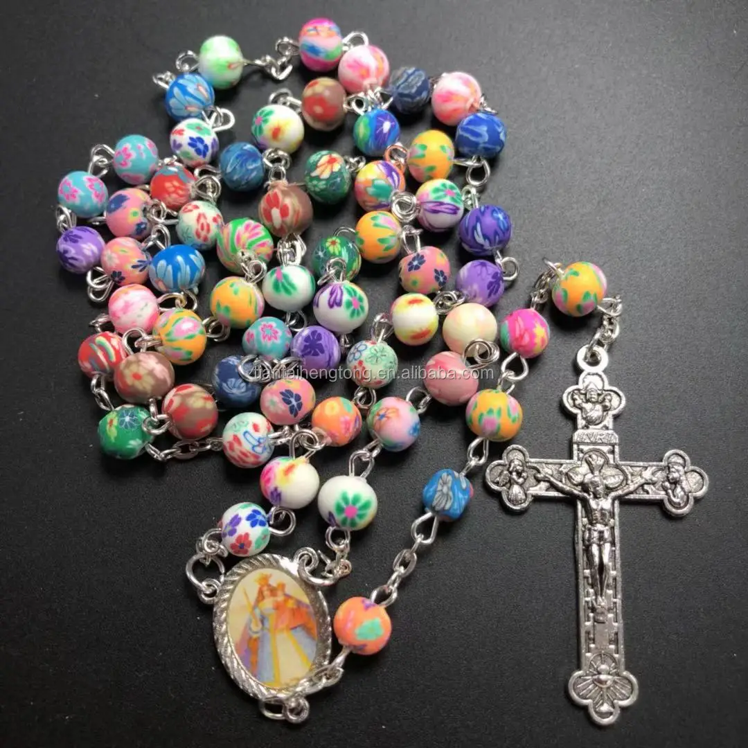 6mm Plastic Bead Rosary With Rubber Centerpiece and Jesus Cross ...