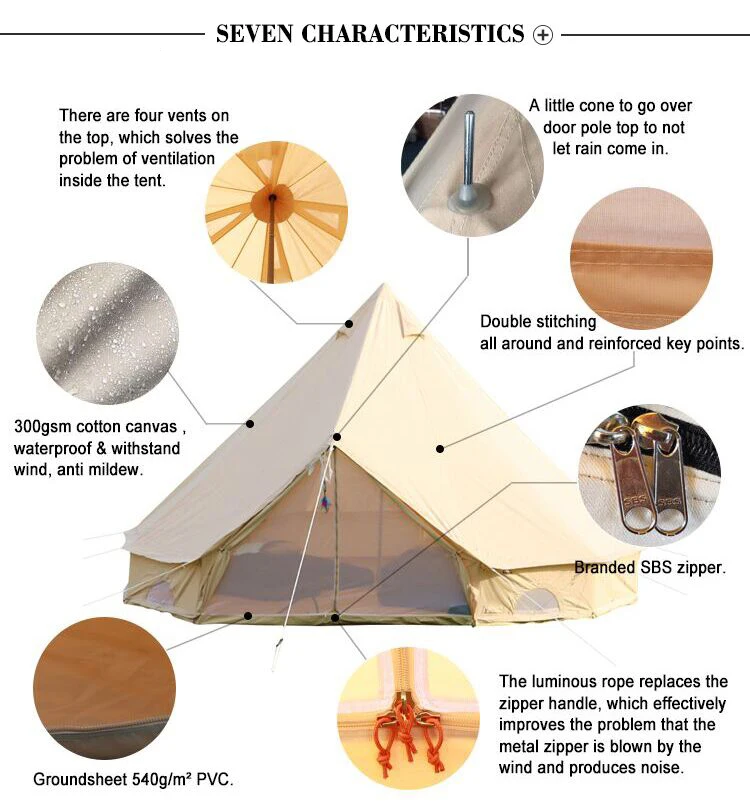 High Quality Polyester 3m 4m 5m Cotton Canvas Bell Tent For Family ...