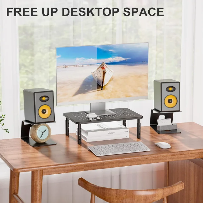 Black Desktop Speaker Stand Studio Monitor Riser with Vibration ...