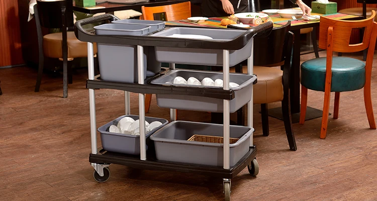Plastic Restaurant Service Cleaning Cart Dish Collection Trolley With ...