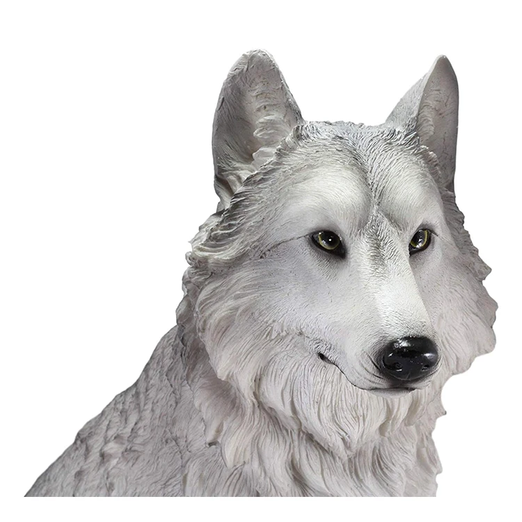 Wholesale Resin Realistic Life Size Sitting Timberwolf Sculpture White ...