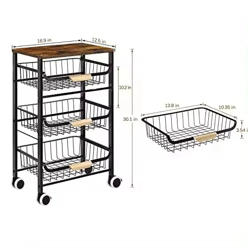 4 Tier Metal Rolling Utility Cart Mesh Basket Pantry Cart Rack With ...