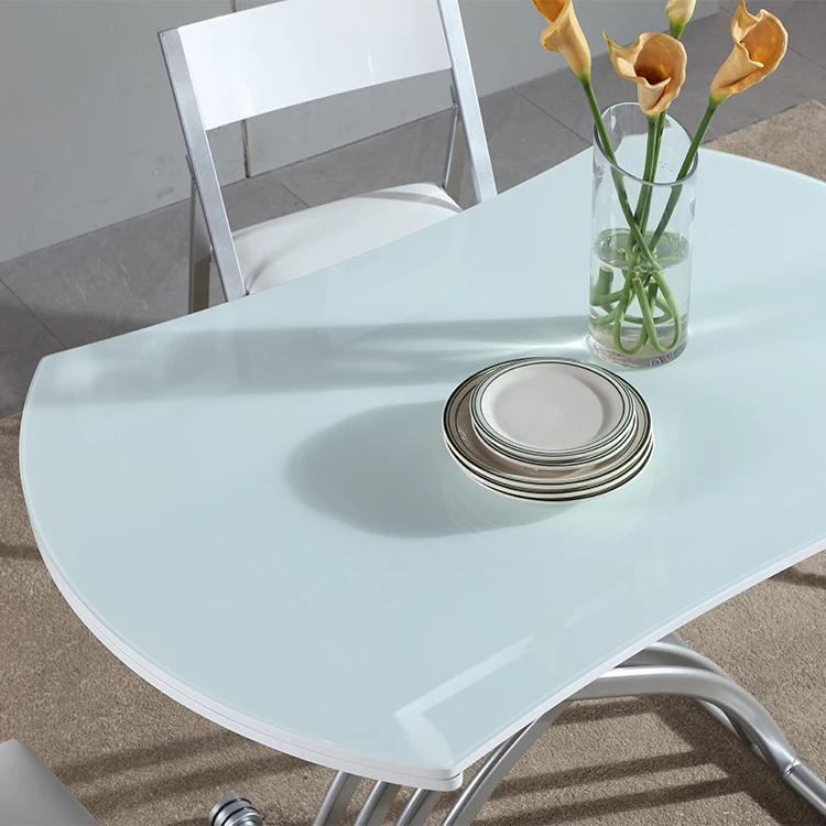 Gomlden 3 In 1 Adjustable Multi-use Round Glass Dining Table Up To Down ...