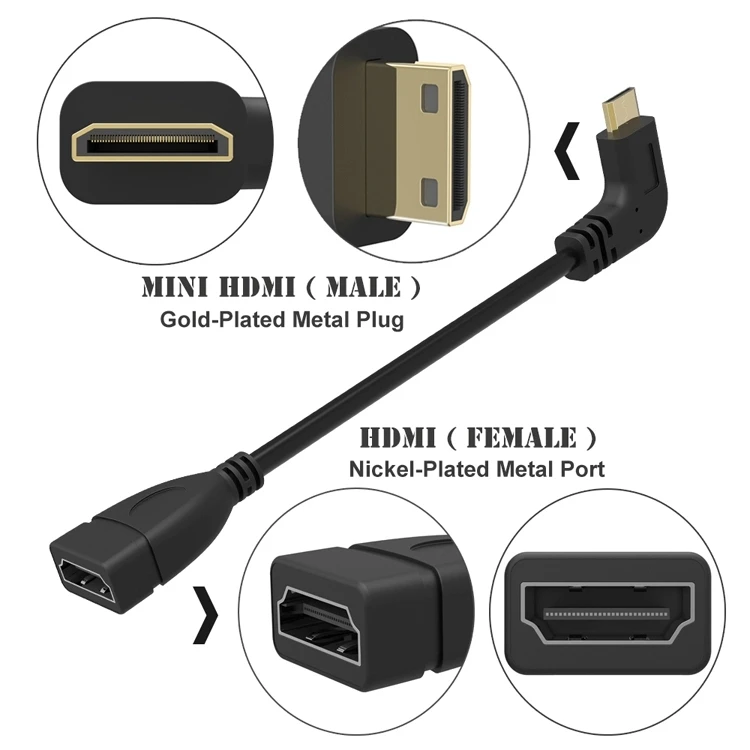 Gold Plated 90 Degree Right Angled Mini HDMI to HDMI Male to Female ...
