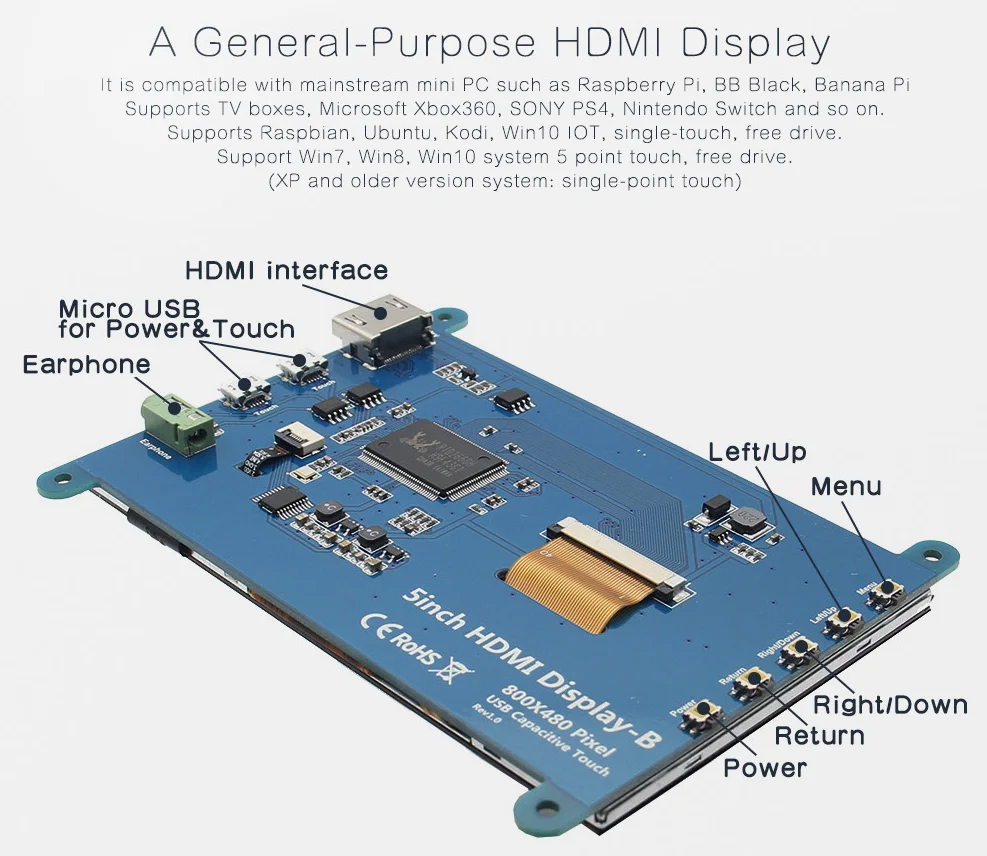 5 Inch LCD Touch Screen for Raspberry Pi - High Definition