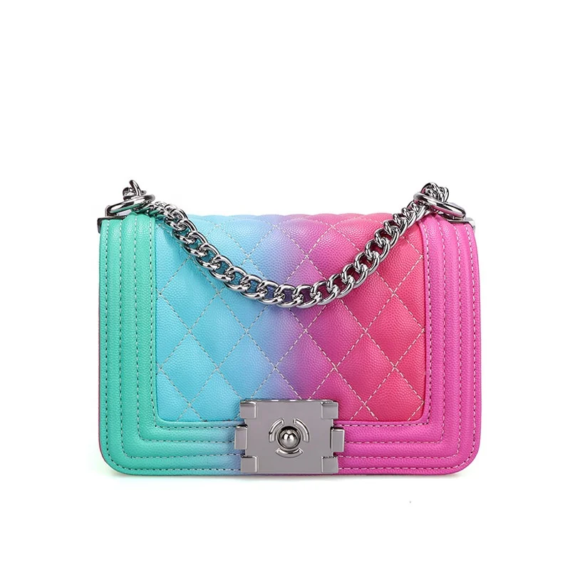 Rainbow Color Women Shoulder Bag Purses Lady Handbag Graffiti Bags Pu ...