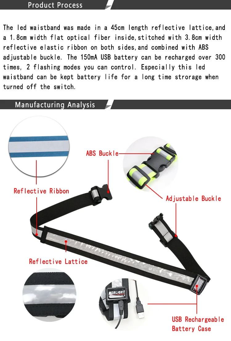 Factory Wholesale High Quality LED Belt Led Reflective Waistband for ...