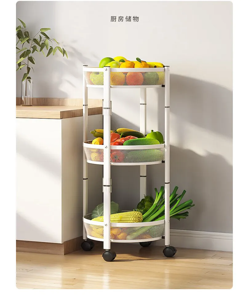 Kitchen Foldable Round Storage Rack,Floor-standing 3-layer Fruit ...