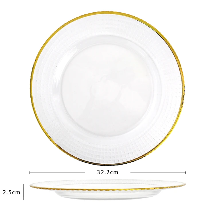 Luxury Wedding Dinnerware Clear Gold Rimmed Glass Charger Plates Eco ...