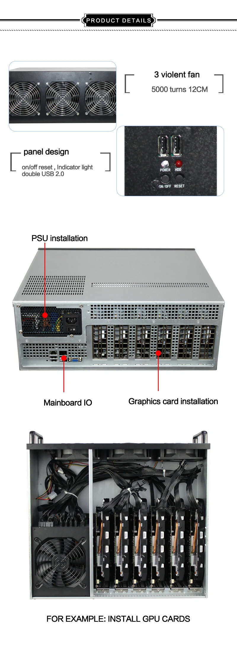 6 GPU System Case - 4U PC Chassis for Server Graphics Cards