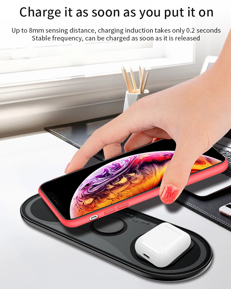 15w Fast Qi Wireless Charger Usb C Quick Charge 3 In 1 Wireless ...