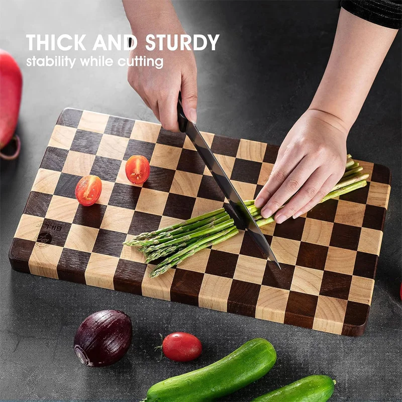 Checkerboard Pattern Wooden Butcher Block for Kitchen Use-Meat Cheese ...
