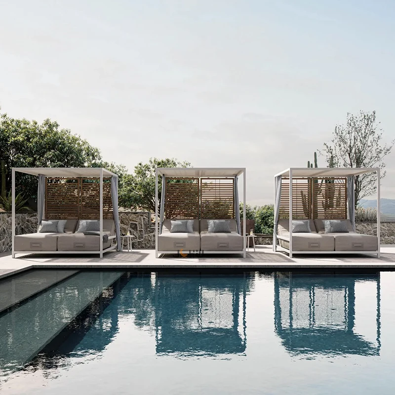 Luxury Aluminum Hotel Resort Villa Pool Outdoor Daybed With Canopy Teak ...