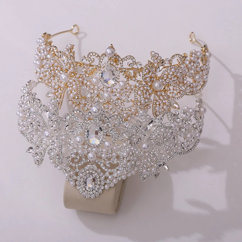 Elegant Forehead Pearl Rhinestone Crown - Wholesale Available