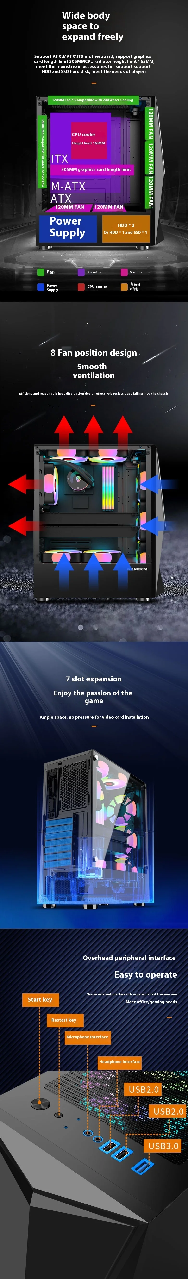 Most Popular High Airflow Design Tempered Glass ARGB Black Desktop ...