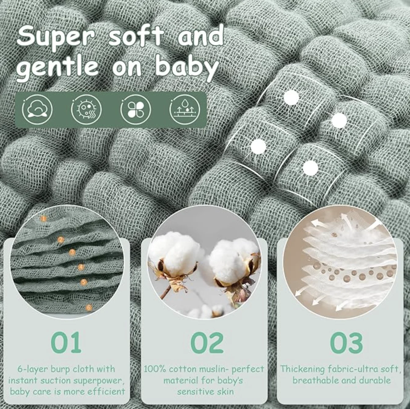 Plain Muslin Burp Cloth 100% Pure Cotton Large Size 50.8cm X 25.4cm ...