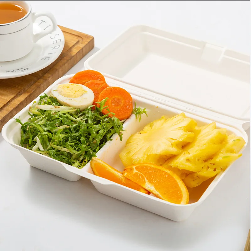 2 Compartment Customizable Eco Rectangle Biodegradable Togo Container ...