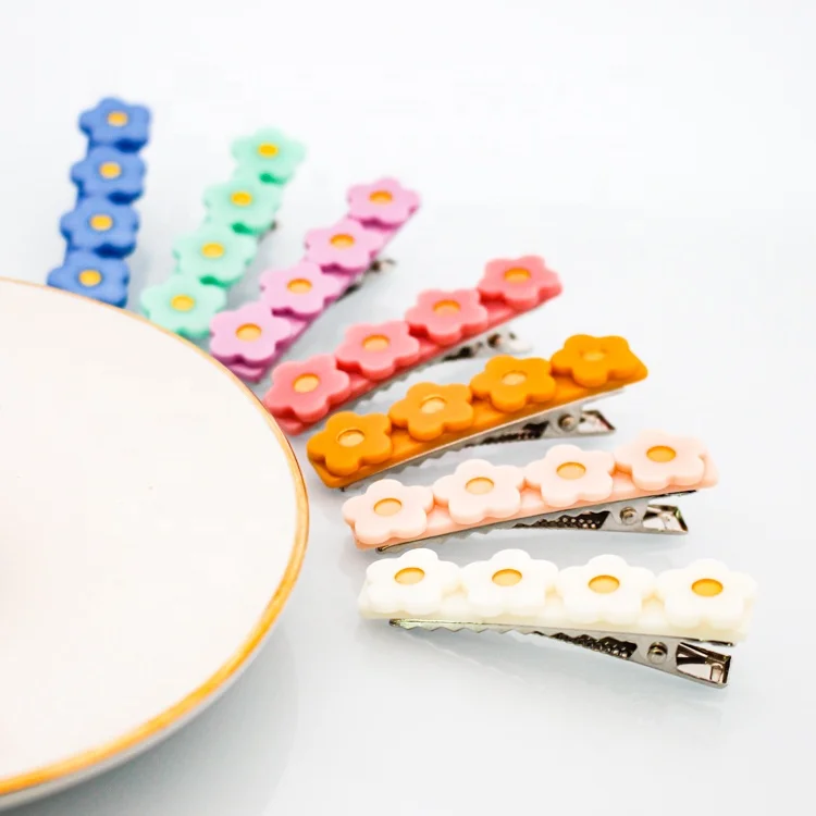Bright Colors Cute Hair Clip Acrylic Acetate Mini Flower Hair Clips for ...