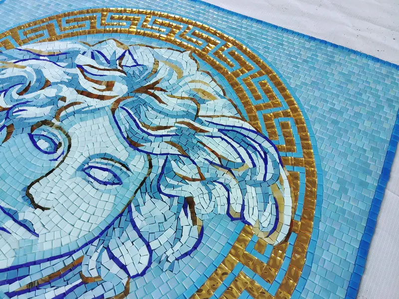 100x100cm Modern Glass Mural of Medusa Medallion Mosaic