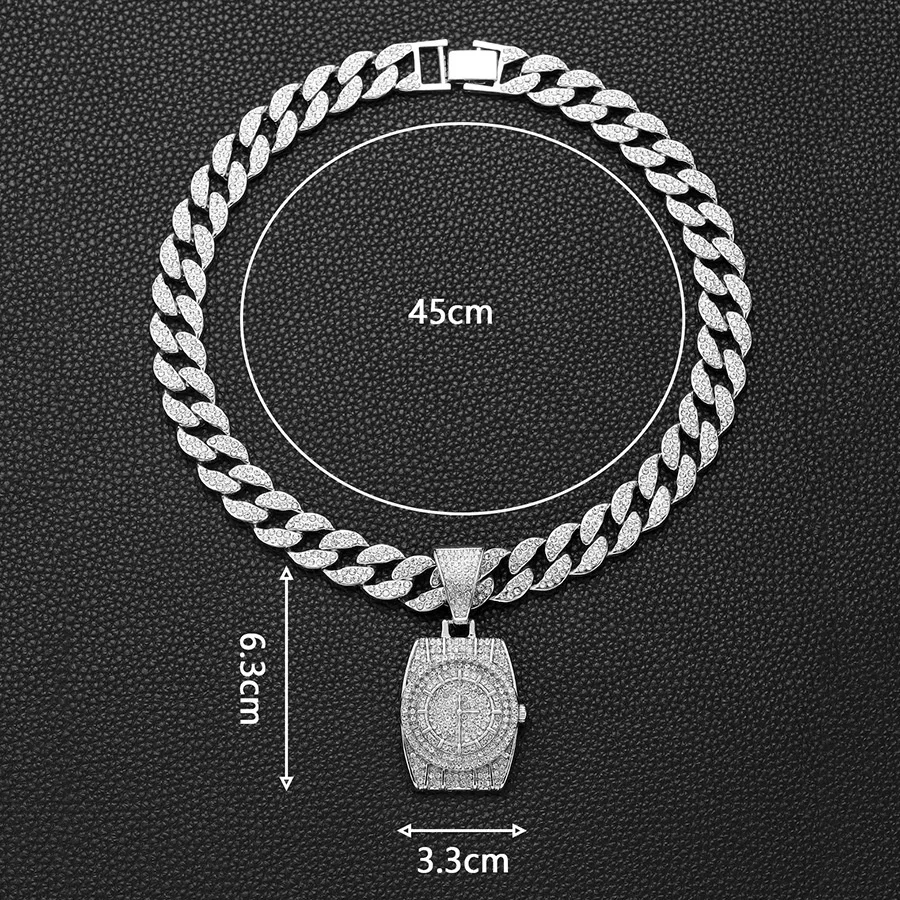 Iced Out Rapper 15mm Width Cuban Link Chain Alloy and Full Rhinestone ...