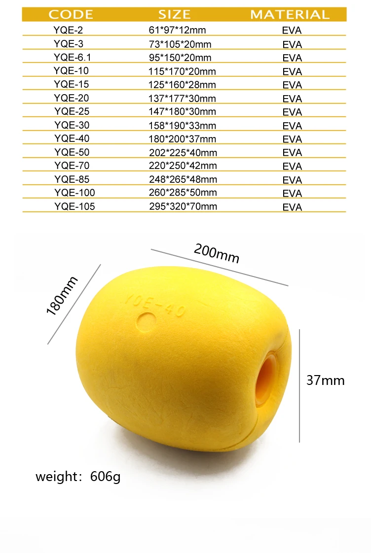 Yellow YQE-40 EVA Foam Fishing Float - Durable & Buoyant