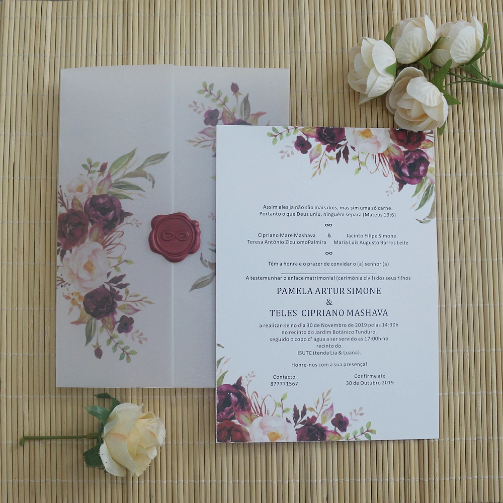 Handmade Elegant Design Paper Invitations Floral Full Color Printing ...