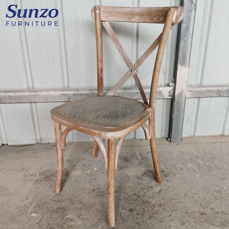 Rustic OAK Wooden Cross Back Chairs with Rattan Seat