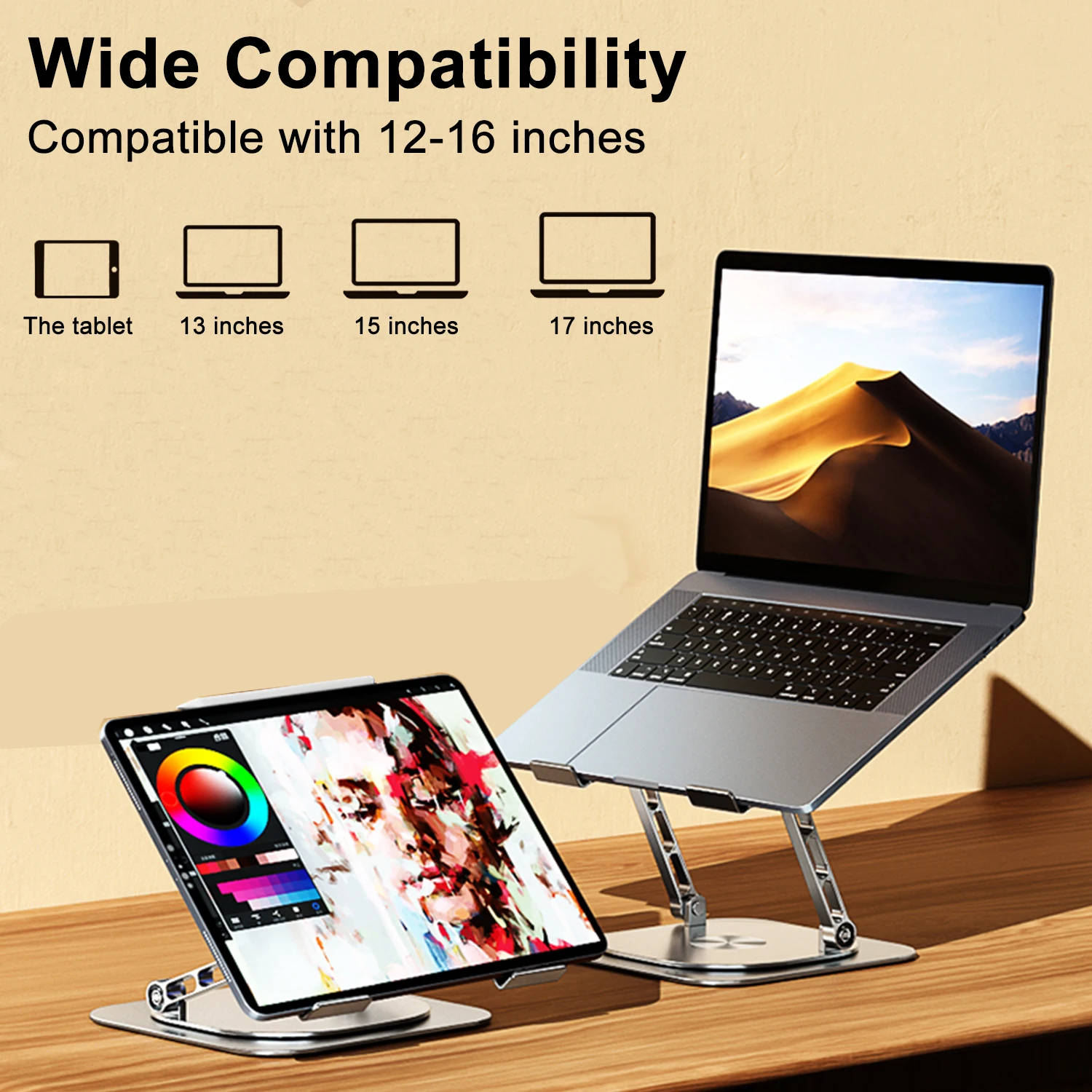 Factory Aluminum Adjustable Laptop Stand - 360 Rotatable Base