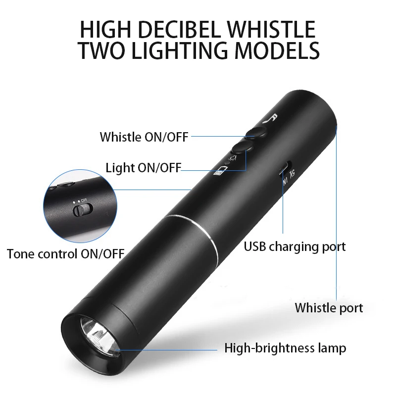 Electronic Whistle With Led Flashlight Black Rechargeable Two-tone ...