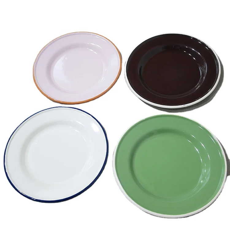 23.5cm Enamel Plates Salad Pasta Bowls Enamelware Dinner Plates Serving ...