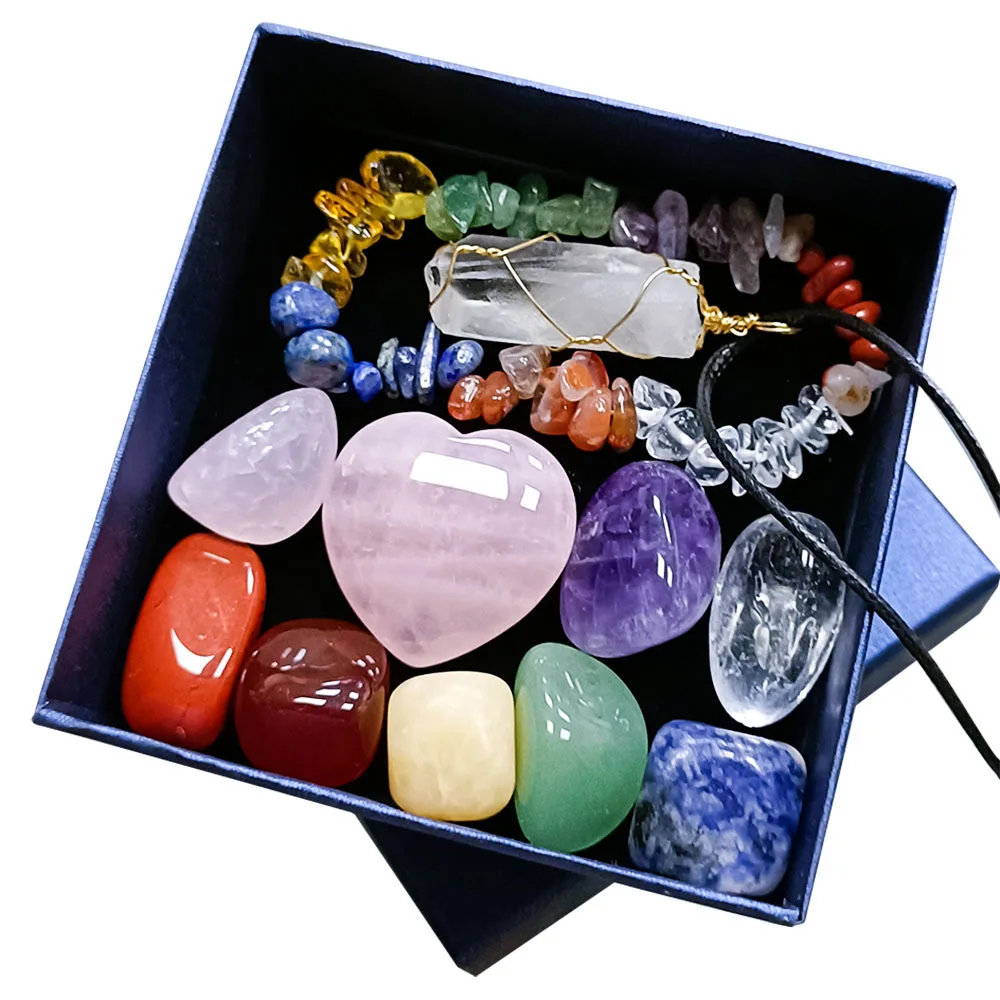 Healing Crystal Set - 7 Chakra Tumbling Stones for Meditation