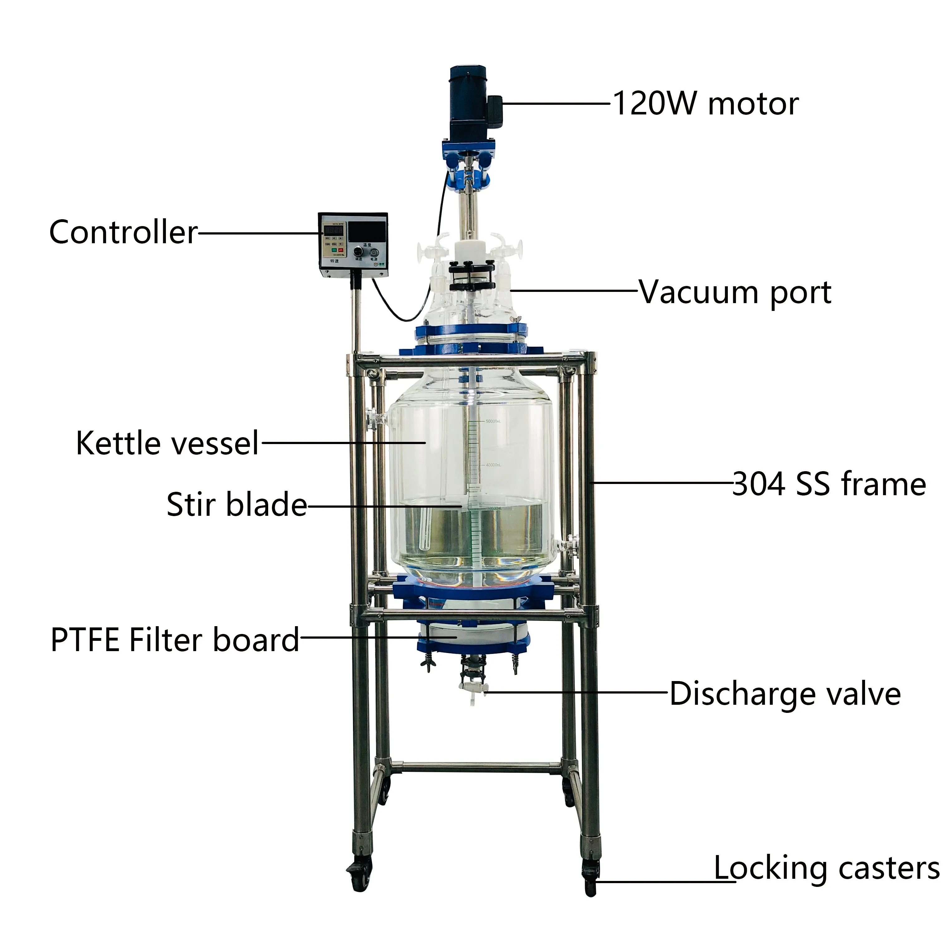 50l Jacketed Glass Reactor Customizable Glass Reactor Crystallization ...