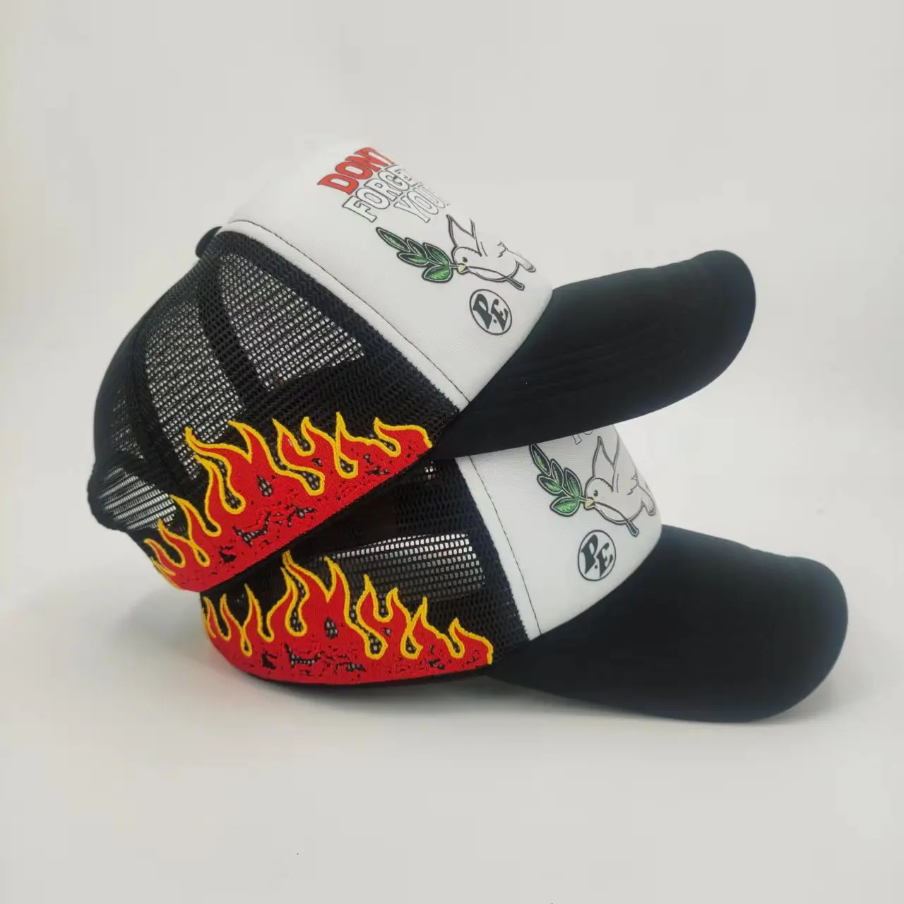 Flame Fire Embroidery Mesh Sport Foam Trucker Hat