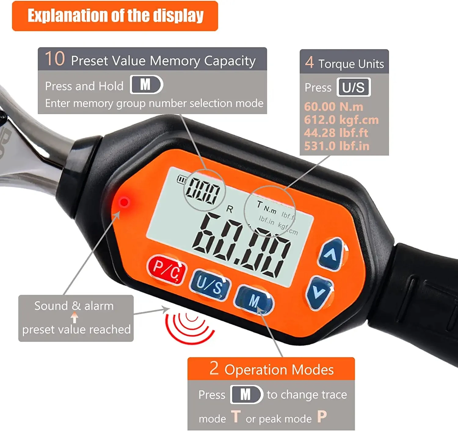 Replaceable Head Mini Digital Torque Wrench Electronic Adjustable Torque Wrenches Bike Car ...