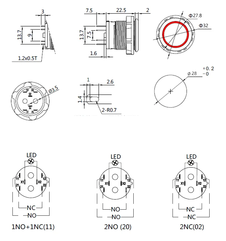 2pin 4pin 5pin 6 Pin Push Button Switch 8mm 10mm 12mm 19mm 22mm 25mm ...