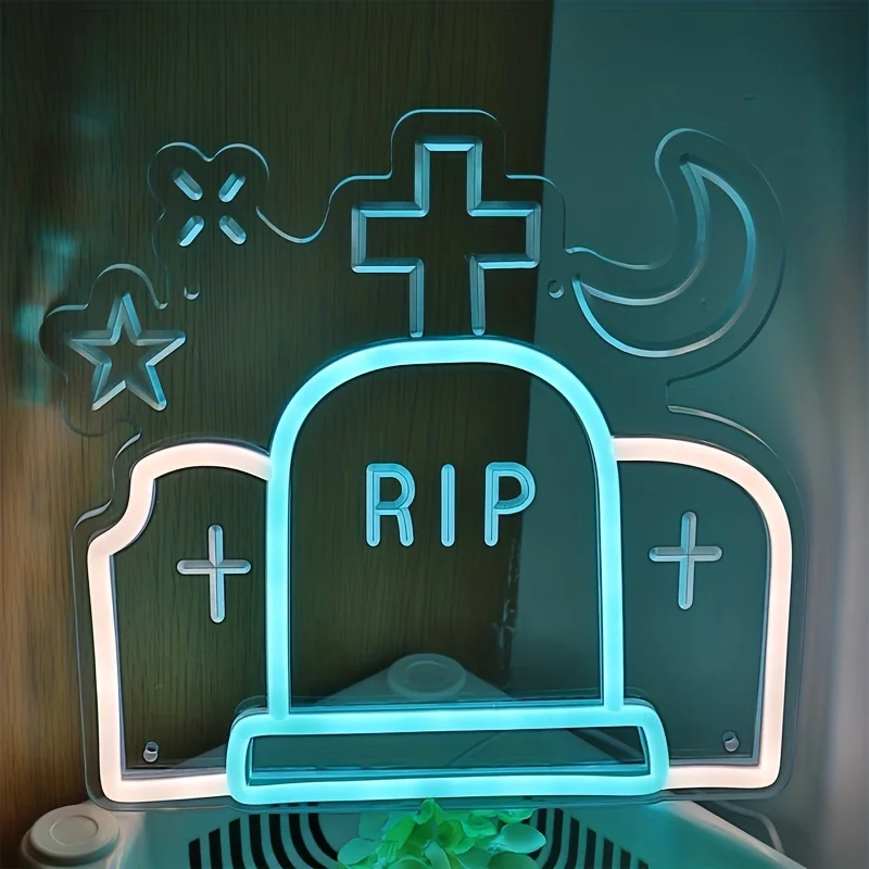 Tombstone RIP Wall LED Neon Sign for Easter Event Decoration 9.02 '* 7. ...