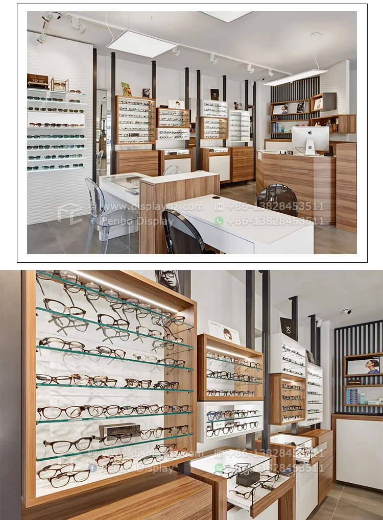 Modern Optical Shop Interior Decoration Wooden Optical Shop Products Display Rack Custom Retail ...