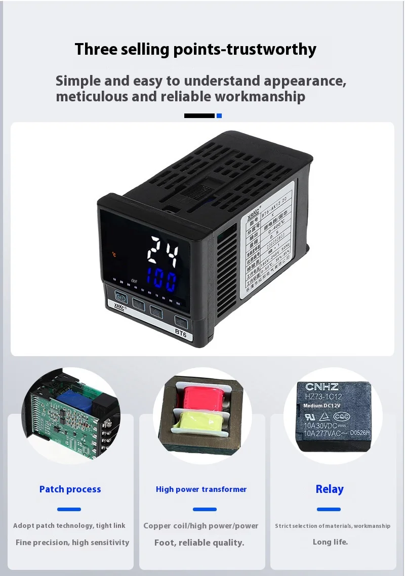 XRKC BT6-E 1220 PID Smart Thermostat 96*96mm Solid State Relay Dual ...