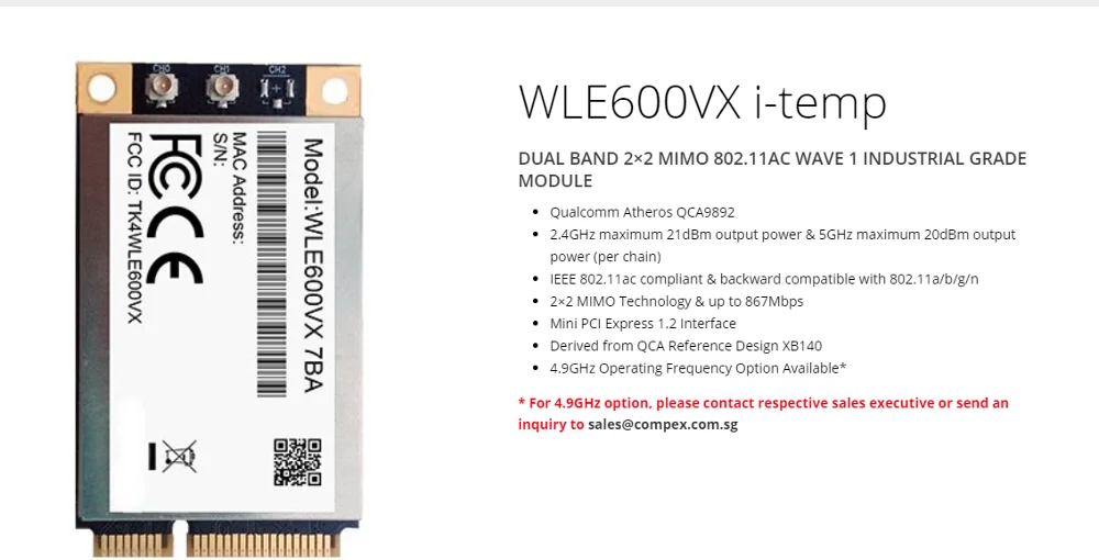 QCA9892 Compex DUAL BAND 2x2 MIMO 802.11AC WAVE 1 Wifi Module WLE600VX ...