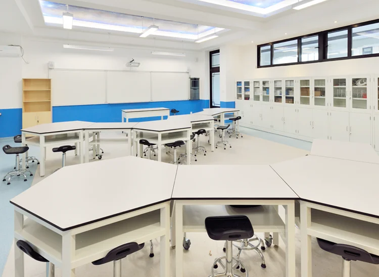 School Science Lab Hexagonal Table - Chemical Resistant Work Bench
