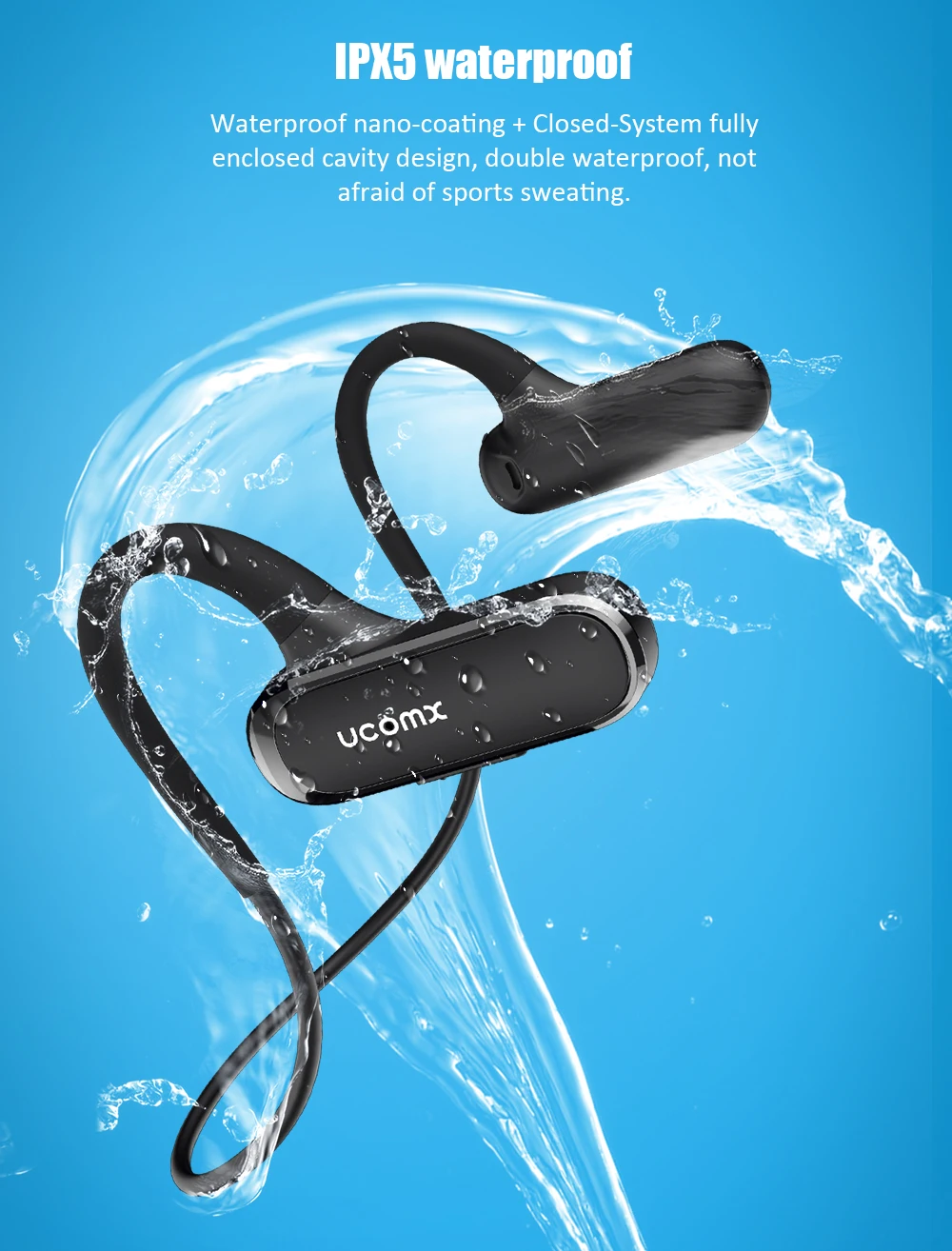 Ucomx Airwings Wireless Earphone G56 V5.0 Open-ear Headphone Built-in Mic Sports Headset For ...